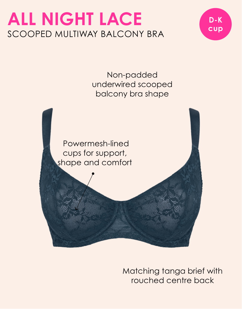 Curvy Kate All Night Lace Scooped Multiway Balcony Bra Denim Blue ...